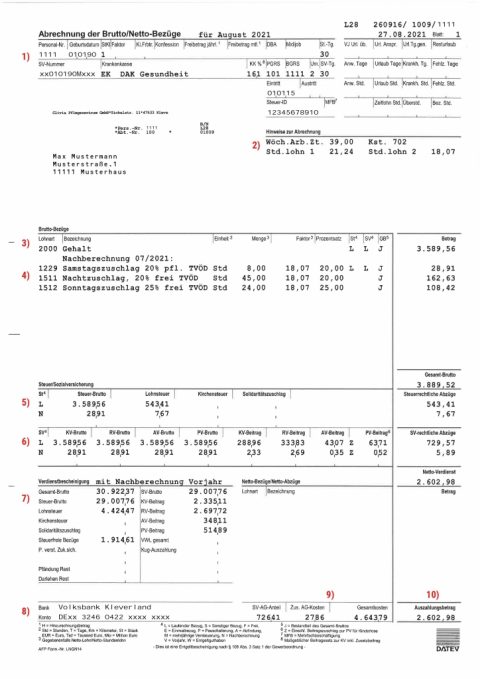 Erläuterung Gehaltsabrechnung - Clivia