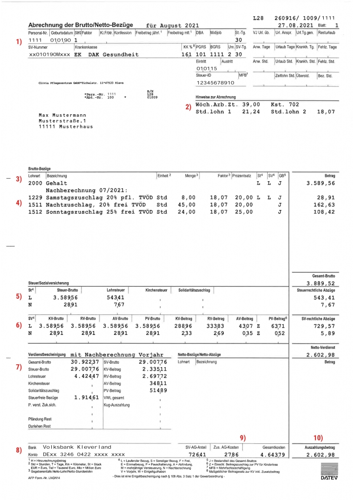 Erläuterung Gehaltsabrechnung - Clivia